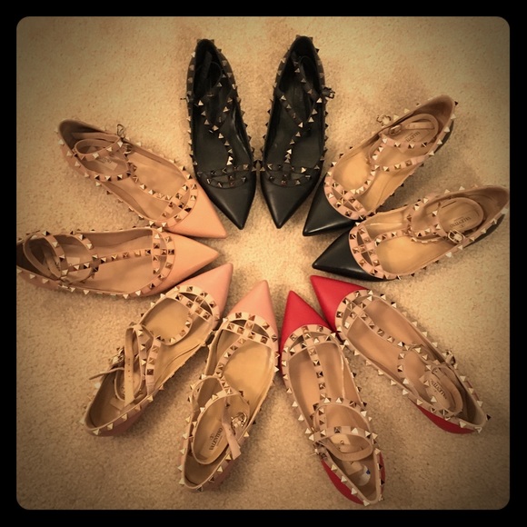 Valentino | Shoes | 995 Valentino Red Rockstud Caged Flats | Poshmark